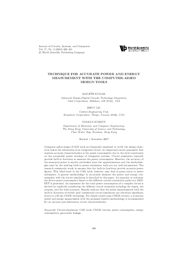 (PDF) Technique for Accurate Power and Energy Measurement with the Computer-Aided Design Tools