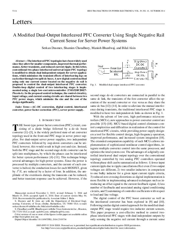 (PDF) A Modified Dual Output Interleaved PFC Converter Using Single ...
