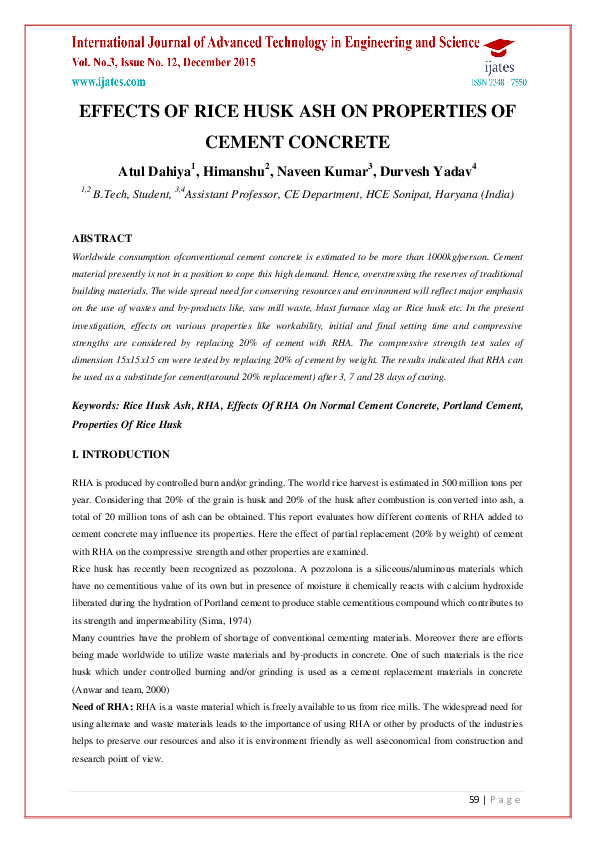 (PDF) Effects of Rice Husk Ash on Properties of Cement Concrete