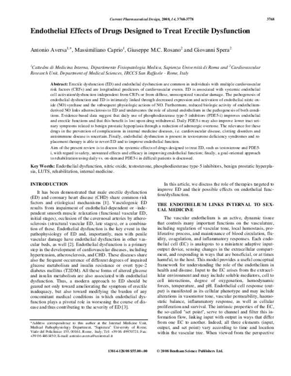 (PDF) Endothelial Effects of Drugs Designed to Treat Erectile Dysfunction