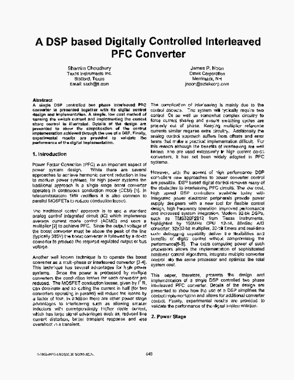 (PDF) A DSP based digitally controlled interleaved PFC converter