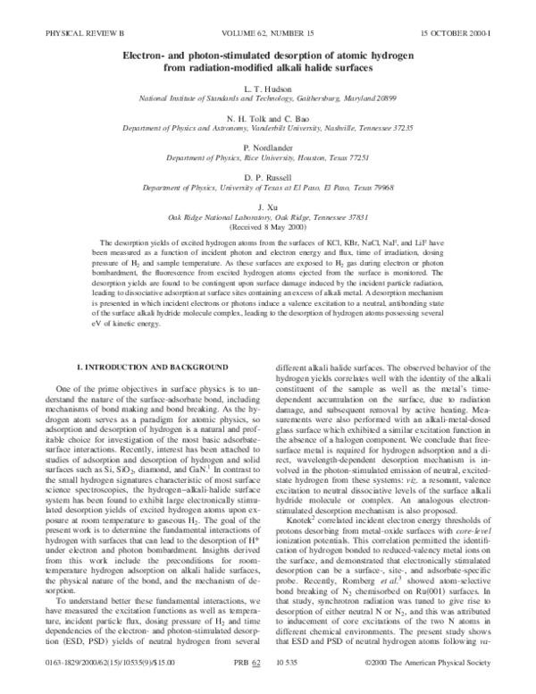 (PDF) Electron- and photon-stimulated desorption of atomic hydrogen ...
