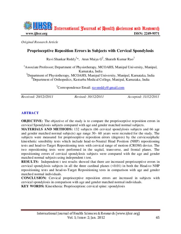 (PDF) Proprioceptive Reposition Errors in Subjects with Cervical ...