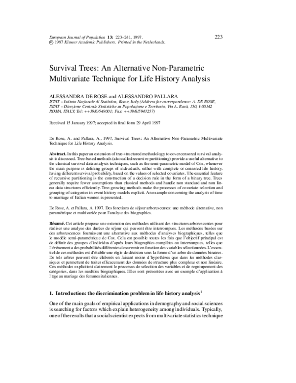 Pdf Survival Trees An Alternative Non Parametric Multivariate Technique For Life History Analysis