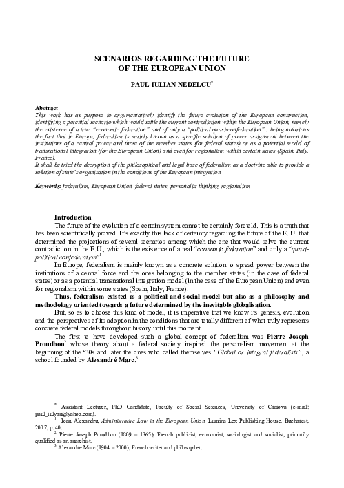 (PDF) Scenarios Regarding the Future of the European Union