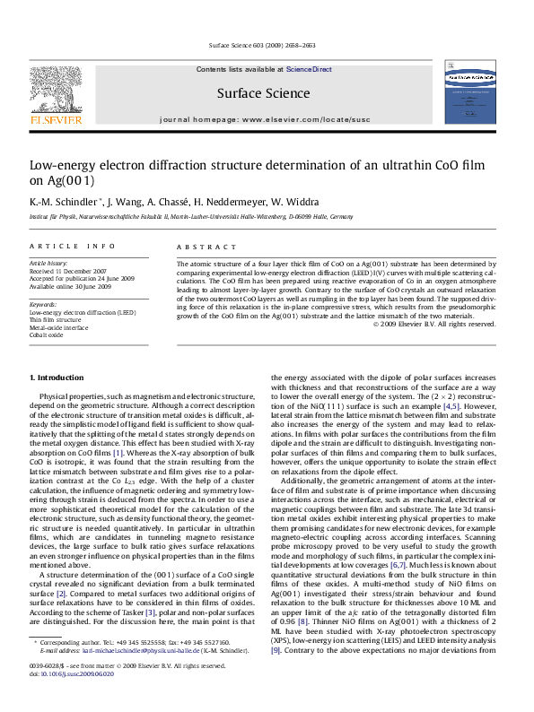(PDF) Low-energy electron diffraction structure determination of an ultrathin CoO film on Ag(001)