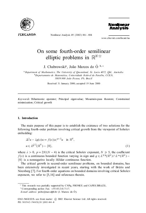 (PDF) On some fourth-order semilinear elliptic problems in