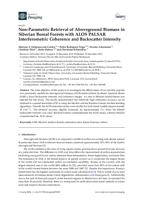 (PDF) Non-Parametric Retrieval of Aboveground Biomass in Siberian Boreal Forests with ALOS ...