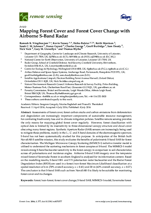 (PDF) Mapping Forest Cover and Forest Cover Change with Airborne S-Band ...