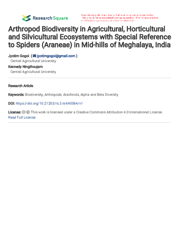 (PDF) Arthropod Biodiversity in Agricultural, Horticultural and ...
