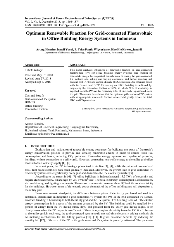 (PDF) Optimum Renewable Fraction for Grid-connected Photovoltaic in ...