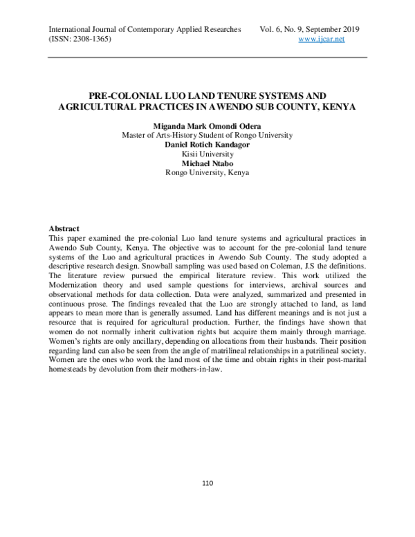 (PDF) Pre-Colonial Luo Land Tenure Systems and Agricultural Practices ...