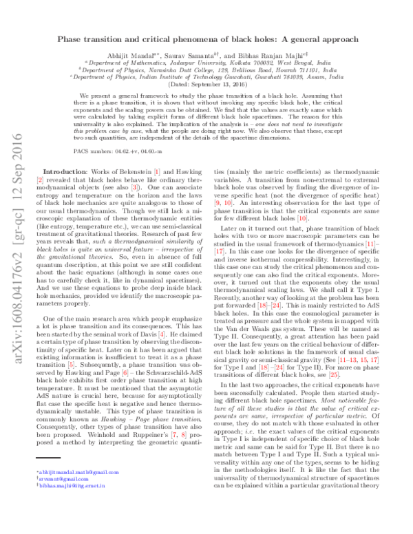 (PDF) Phase transition and critical phenomena of black holes: A general approach