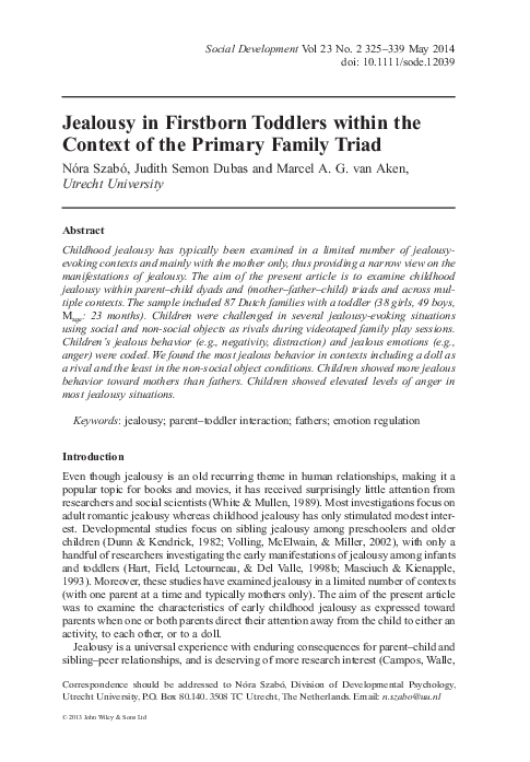 (PDF) Jealousy in Firstborn Toddlers within the Context of the Primary ...
