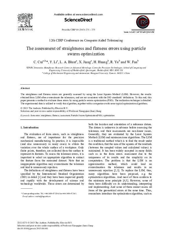 (PDF) The Assessment of Straightness and Flatness Errors Using Particle Swarm Optimization