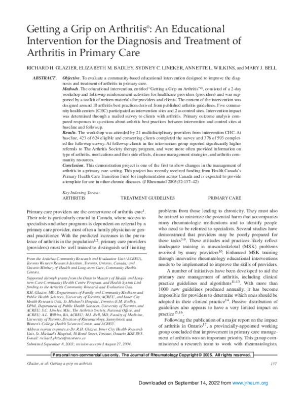 (PDF) Getting a Grip on Arthritis: an educational intervention for the ...