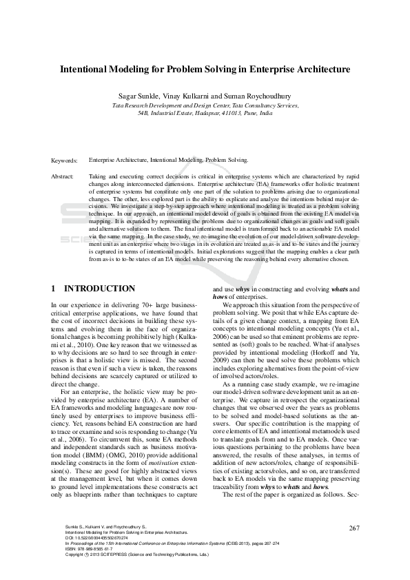 (PDF) Intentional Modeling for Problem Solving in Enterprise Architecture