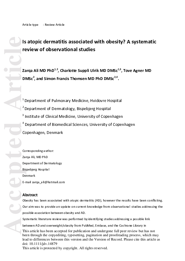 (PDF) Is atopic dermatitis associated with obesity? A systematic review of observational studies
