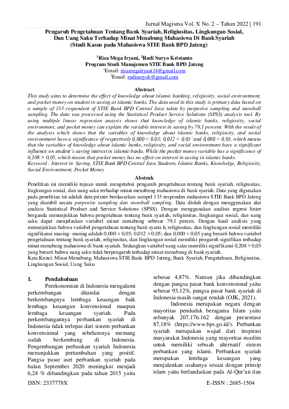 (PDF) Pengaruh Pengetahuan Tentang Bank Syariah, Religiusitas ...