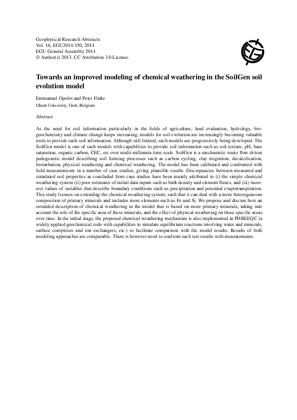 (PDF) Towards an improved modeling of chemical weathering in the ...