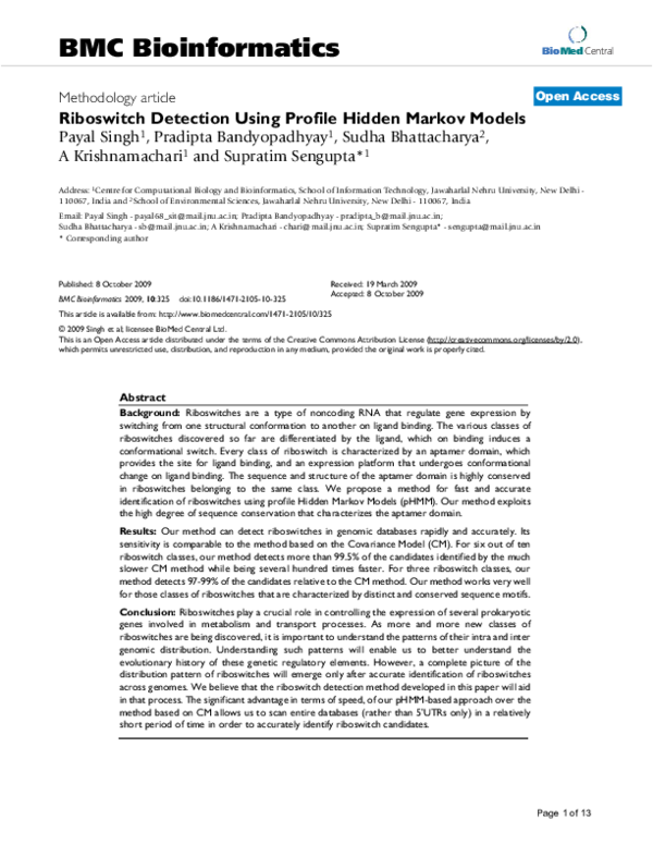 (PDF) Riboswitch Detection Using Profile Hidden Markov Models