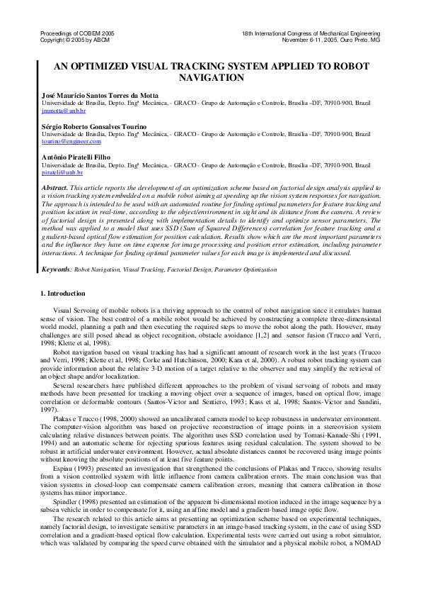 (PDF) An Optimized Visual Tracking System Applied to Robot Navigation