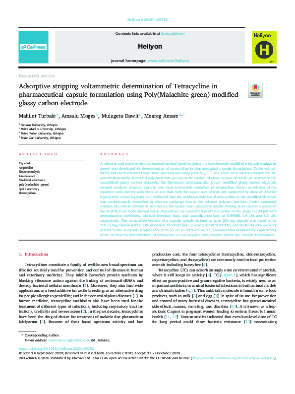 (PDF) Adsorptive stripping voltammetric determination of Tetracycline ...