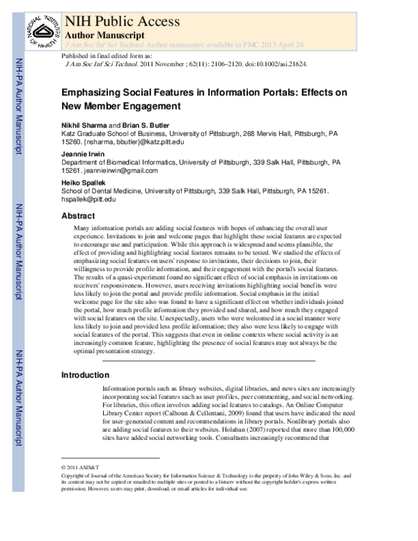 (PDF) Emphasizing social features in information portals: Effects on ...