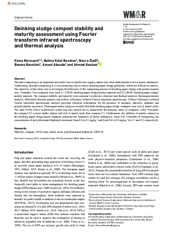 (PDF) Deinking sludge compost stability and maturity assessment using Fourier transform infrared ...