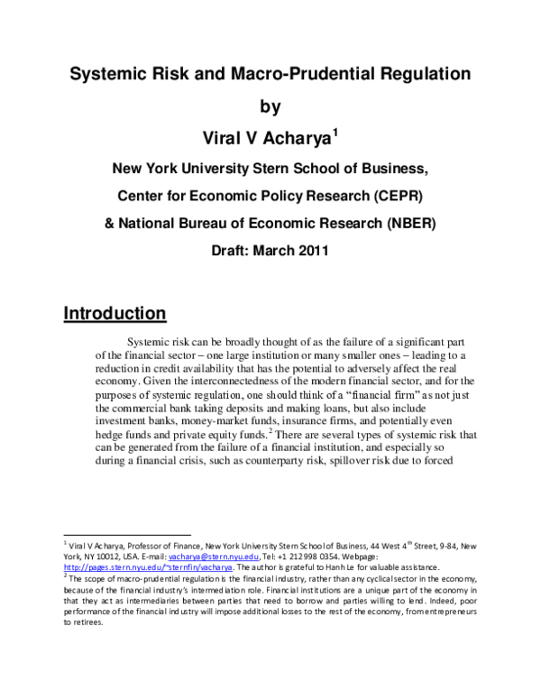 (PDF) Systemic risk and macroprudential regulation