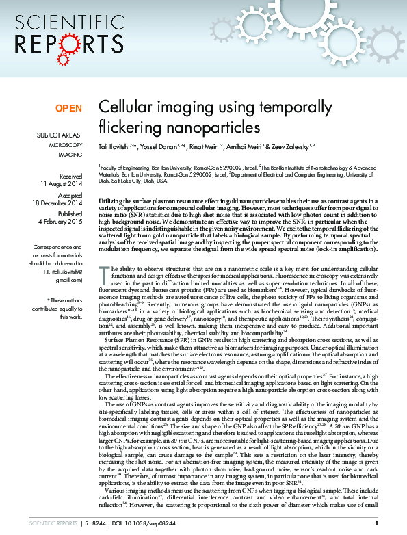 (PDF) Cellular imaging using temporally flickering nanoparticles