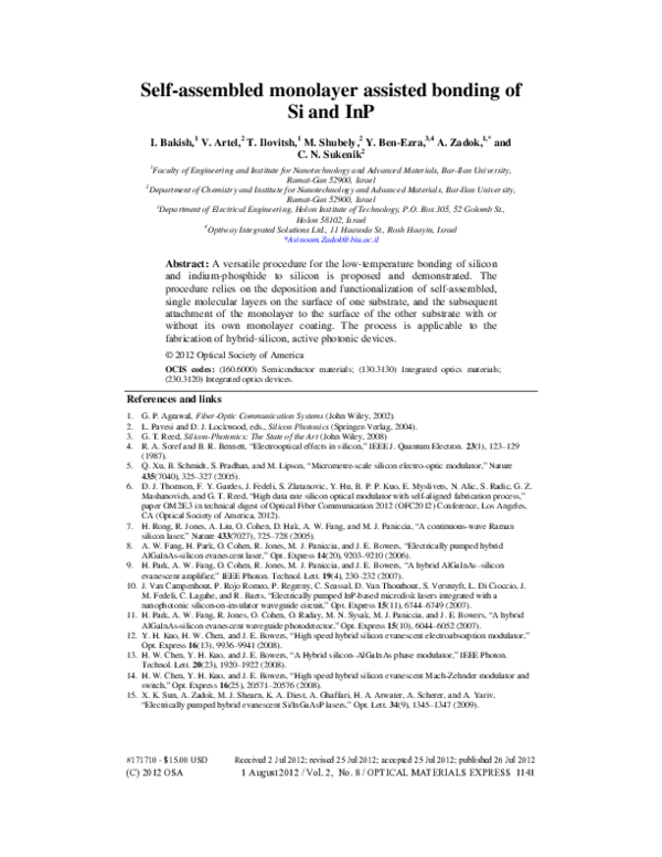 (PDF) Self-assembled monolayer assisted bonding of Si and InP