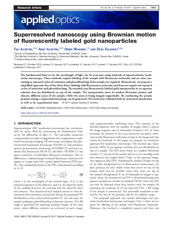 (PDF) Superresolved nanoscopy using Brownian motion of fluorescently ...