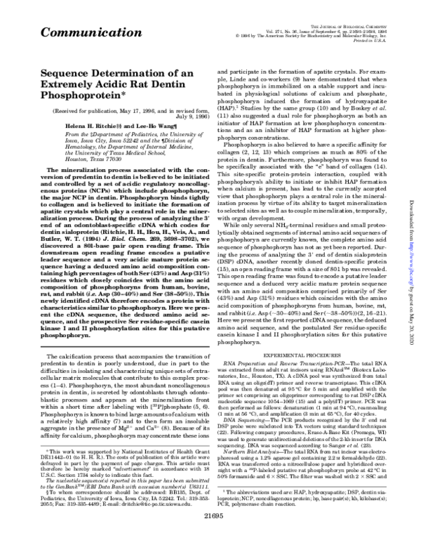 (PDF) Sequence Determination of an Extremely Acidic Rat Dentin ...