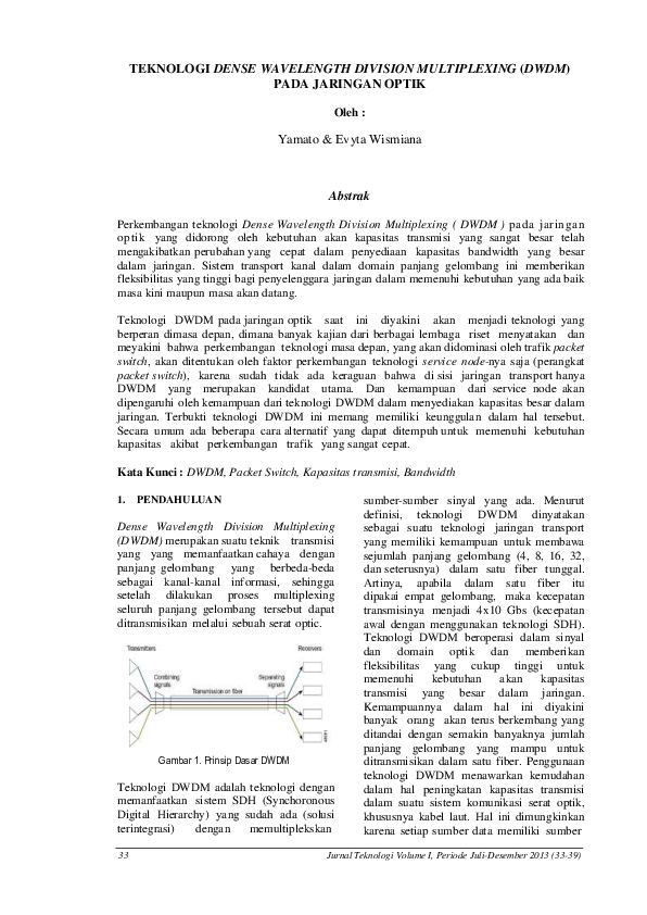 (PDF) Teknologi Dense Wavelength Division Multiplexing (DWDM) Pada Jaringan Optik