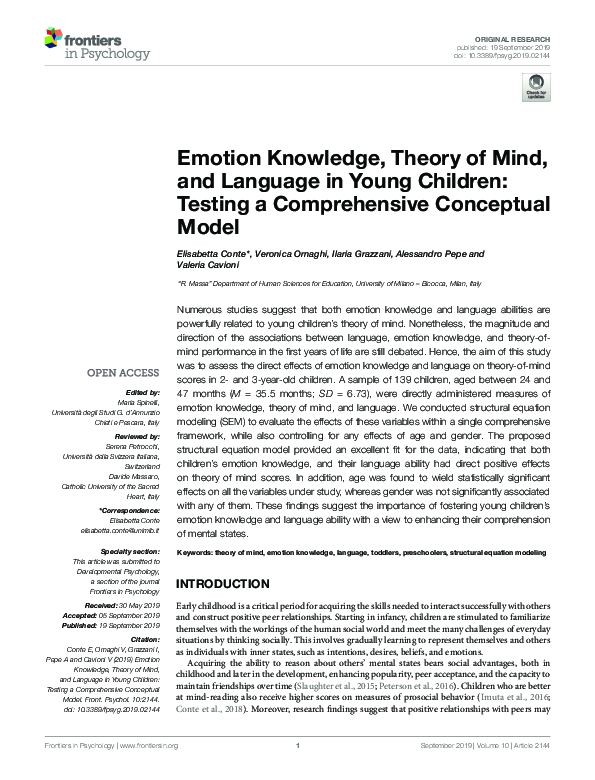 (PDF) Emotion Knowledge, Theory of Mind, and Language in Young Children ...