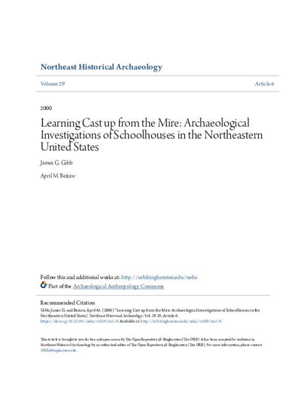 (PDF) Learning Cast up from the Mire: Archaeological Investigations of Schoolhouses in the ...