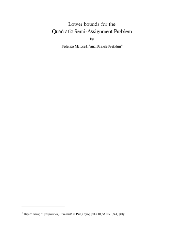 (PDF) Lower bounds for the quadratic semi-assignment problem