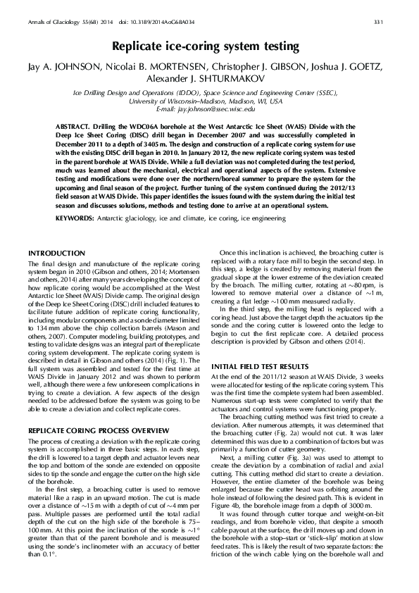 (PDF) Replicate ice-coring system testing