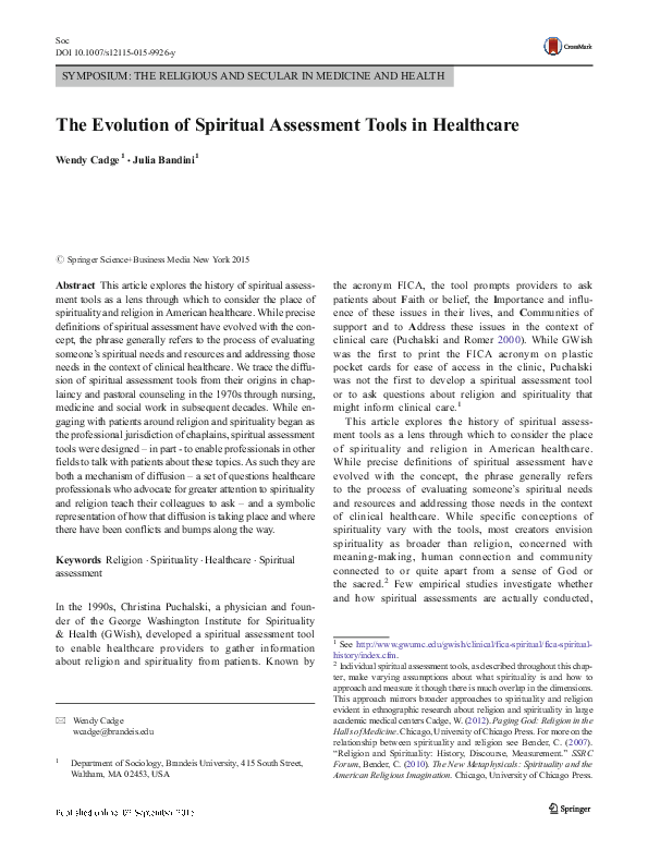 (PDF) The Evolution of Spiritual Assessment Tools in Healthcare