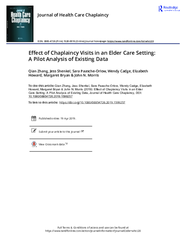 (PDF) Effect of Chaplaincy Visits in an Elder Care Setting: A Pilot ...