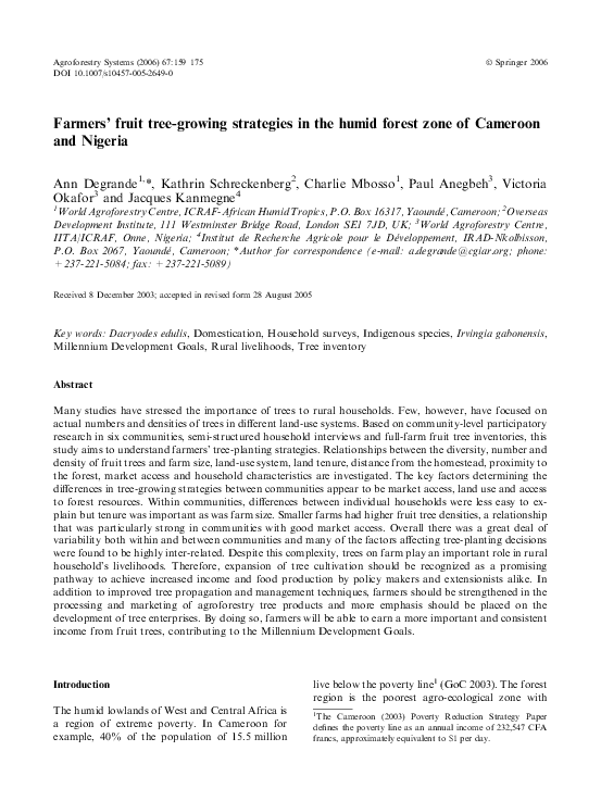 (PDF) Farmers’ Fruit Tree-growing Strategies in the Humid Forest Zone of Cameroon and Nigeria ...