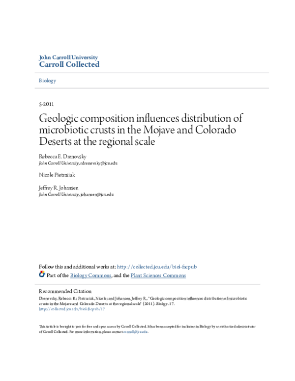 (PDF) Geologic composition influences distribution of microbiotic ...