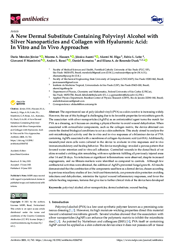 (PDF) A New Dermal Substitute Containing Polyvinyl Alcohol with Silver ...
