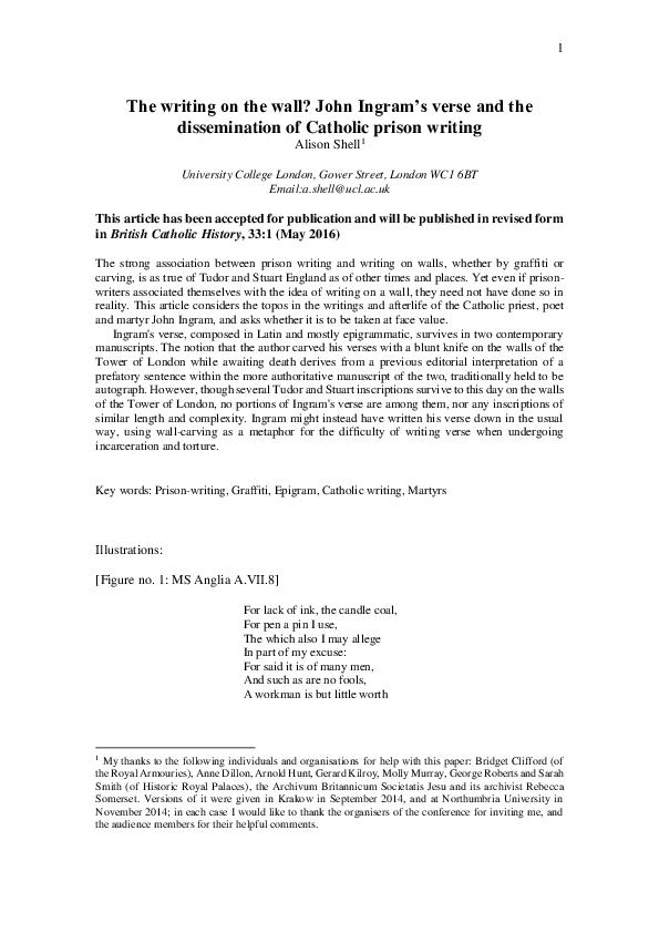 (PDF) The writing on the wall? John Ingram’s verse and the ...