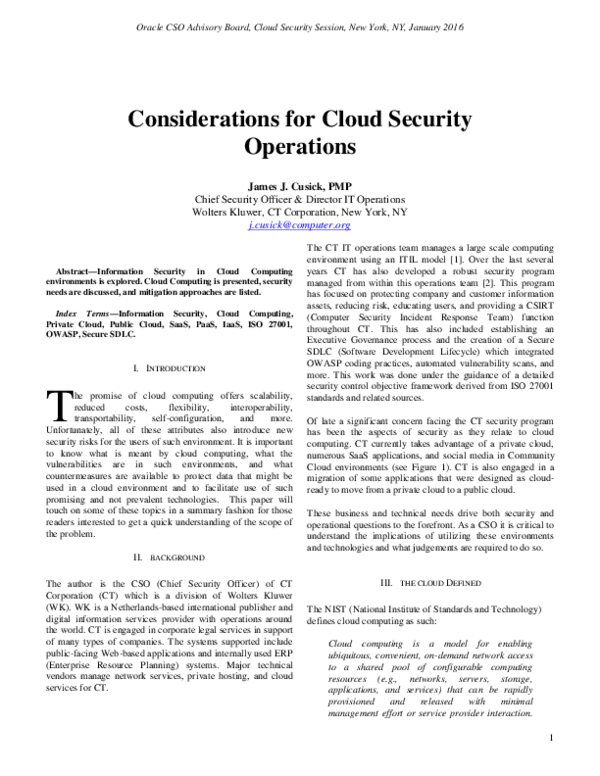 (PDF) Cloud Security Operations: Key Considerations and Strategies