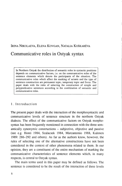 (PDF) Communicative roles in Ostyak syntax