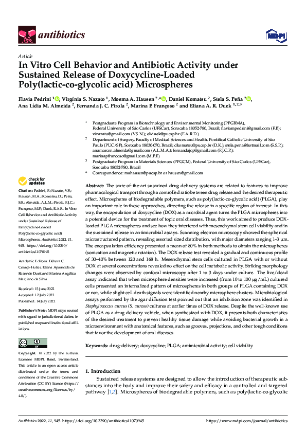 (PDF) In Vitro Cell Behavior and Antibiotic Activity under Sustained ...