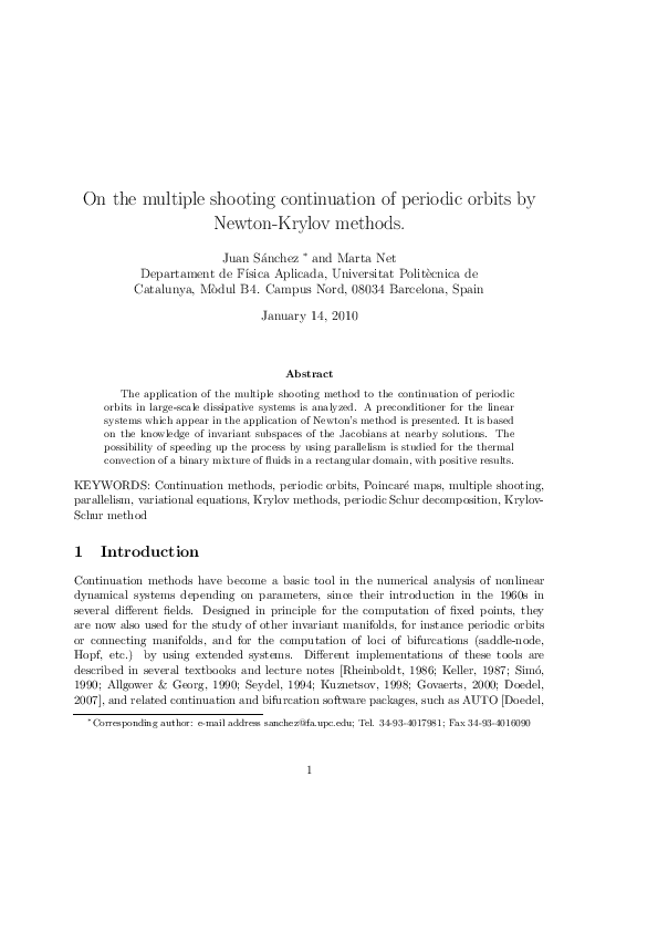 (PDF) On the Multiple Shooting Continuation of Periodic Orbits by Newton–Krylov Methods