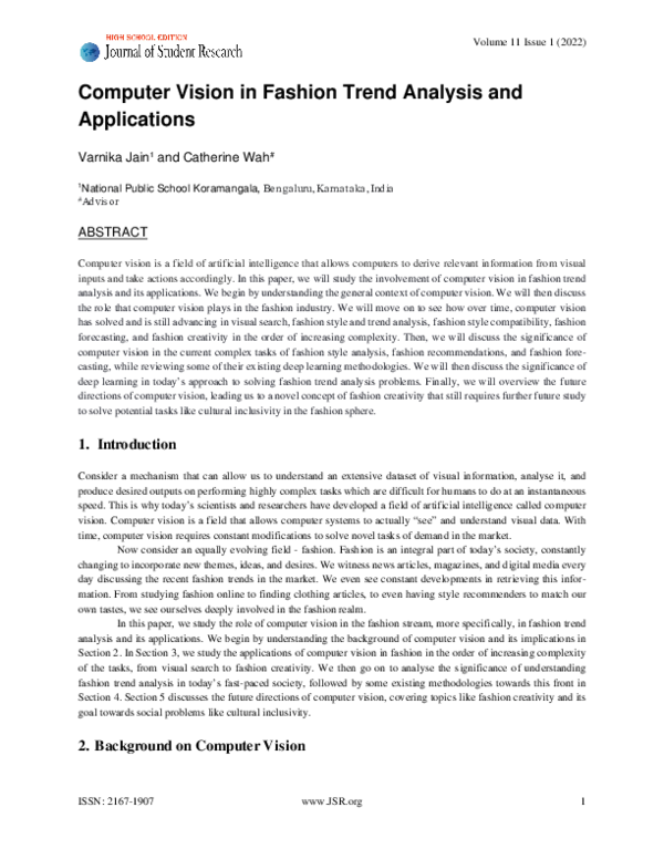 (PDF) Computer Vision in Fashion Trend Analysis and Applications